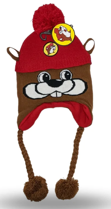Buc-ee's Beaver Face Earflap Beanie Hat with Pom-Pom (UPC 192484049726 ...